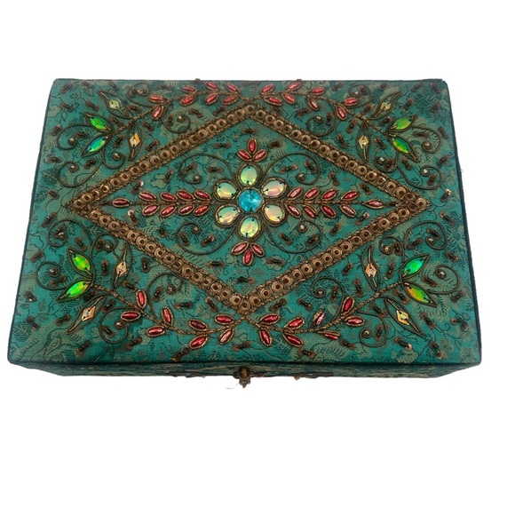 Storage & Organization | Emerald Green Satin Embellished Beaded Jewelry ...
